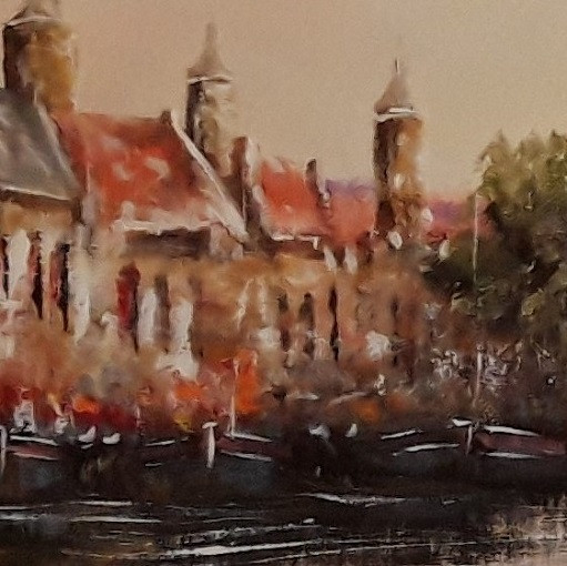 stadshaven - Henry Brand | Origineel werk olieverf 70x140 | stips.nl