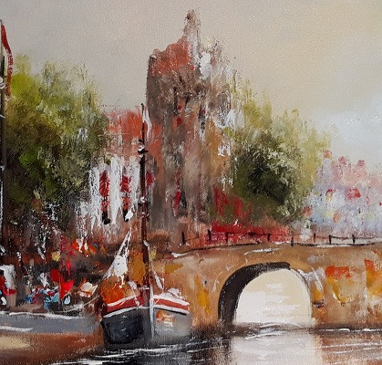 Stadshaven - Henry Brand | Olieverf schilderij 120 x 60 cm stips.nl