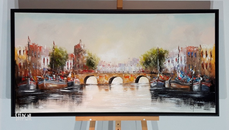 Stadshaven - Henry Brand | Olieverf schilderij 120 x 60 cm stips.nl